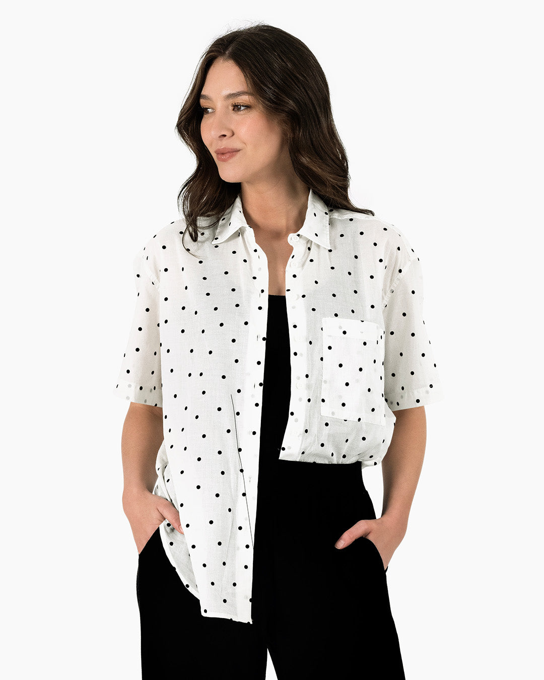 Polka Dot Shirt Ladies | Flocked Dot Collared Shirt – Lacson Ravello