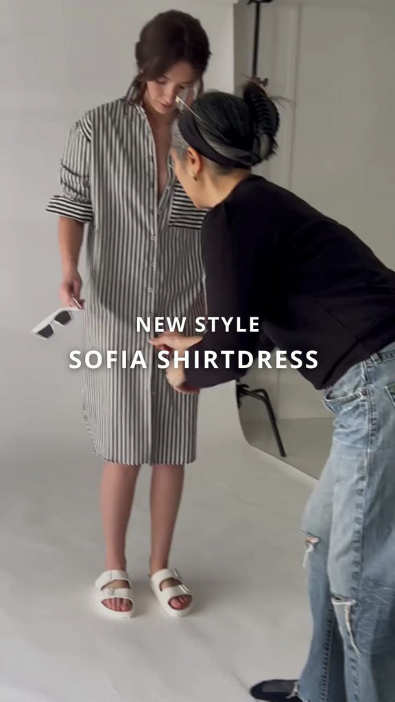 Black and White Stripe Shirtdress | Women's Stripe Long Sleeve Shirtdress – Lacson Ravello